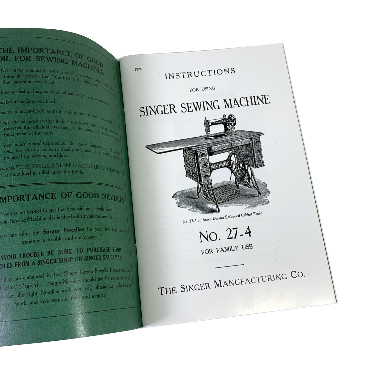 Singer 27 Treadle Sewing Machine Instruction Manual New Reproduction ...