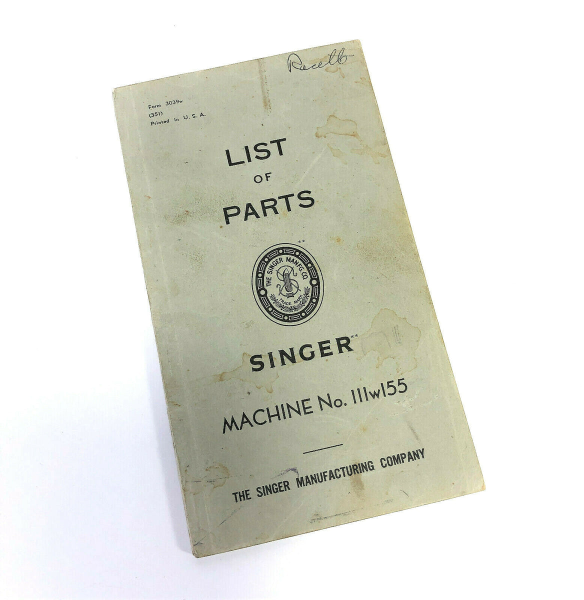 Singer 111w155 Industrial Sewing Machine List of Parts Booklet Manual ...