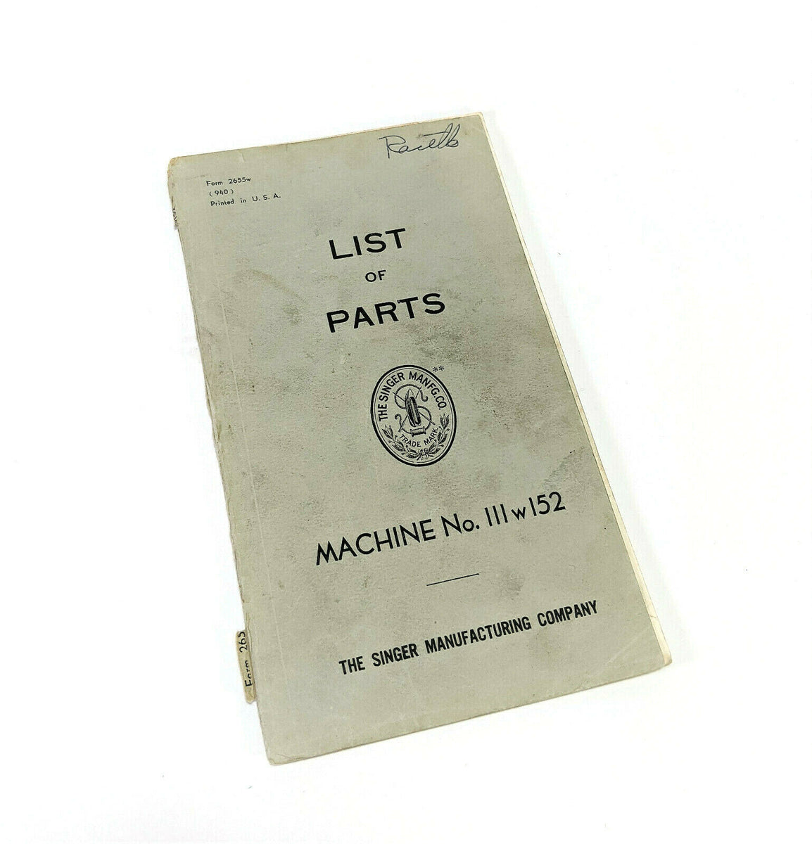 Singer 111w152 Industrial Sewing Machine List of Parts Booklet Manual ...
