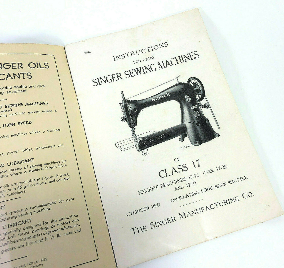 Singer Class 17 Industrial Sewing Machine Instruction Manual Vintage ...