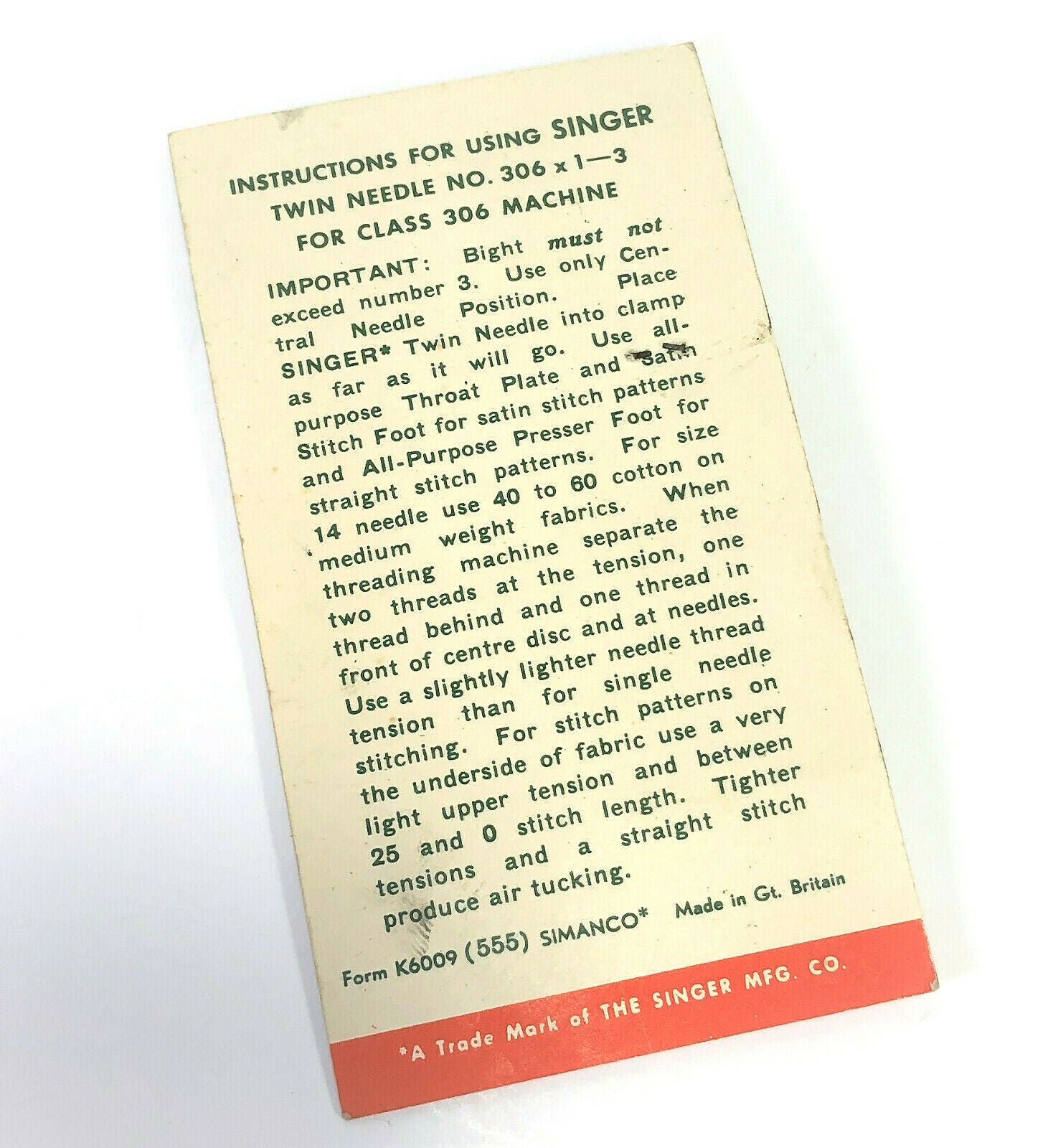 Singer Class 306 Sewing Machine Twin Needle 306x3 Size 14 – The Old ...